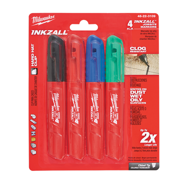 MILWAUKEE INKZALL™ Chisel Tip Coloured Markers (4 Pk) - STW Industrial ...