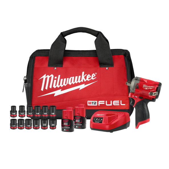 MILWAUKEE M12 FUEL™ 1/2" Stubby Impact Wrench Socket Kit w/ Friction ...