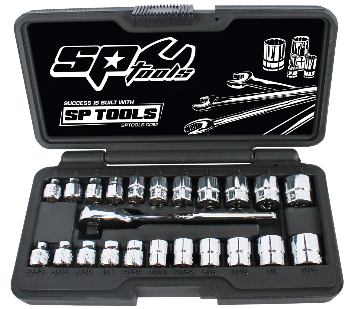 SP TOOLS 1/4"Dr Socket Set - Low Profile (Stubby) - Metric/SAE - 23pc ...