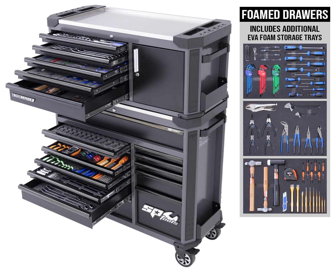 SP TOOLS Tech Series Tool Kit with Power Tool Cupboard 631pc Metric ...