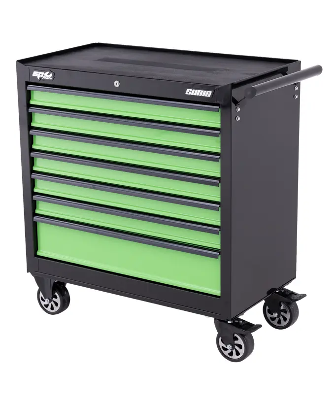 SP TOOLS Sumo Series Roller Cabinet - 7 Drawer - Black/Green Drawers ...