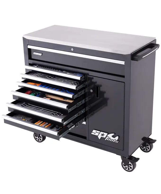 SP TOOLS Sumo Series Roll Cab Tool Kit with Power Tool Cupboard and ...