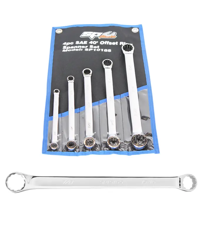 SP TOOLS Double Ring Spanner Set - 40° Offset - Long - SAE - 5pc - STW ...