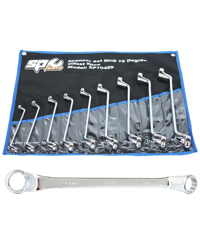 SP TOOLS Double Ring Spanner Set - 75° Offset - Long - Metric - 9pc ...