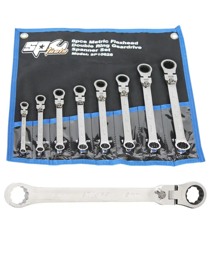 SP TOOLS Locking Flex Head Gear Drive Box Double Ring Spanner Set ...