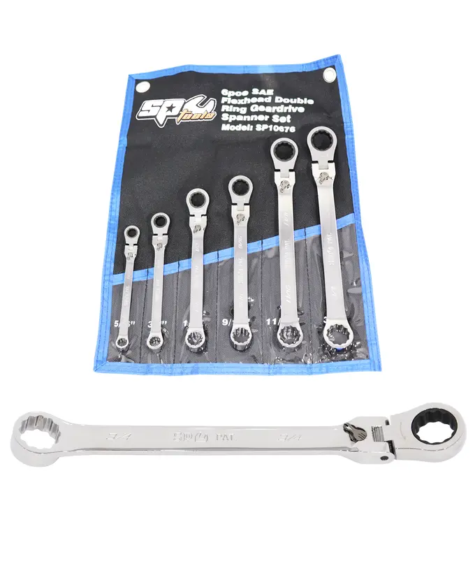 SP TOOLS Locking Flex Head Gear Drive Box Double Ring Spanner Set - SAE ...