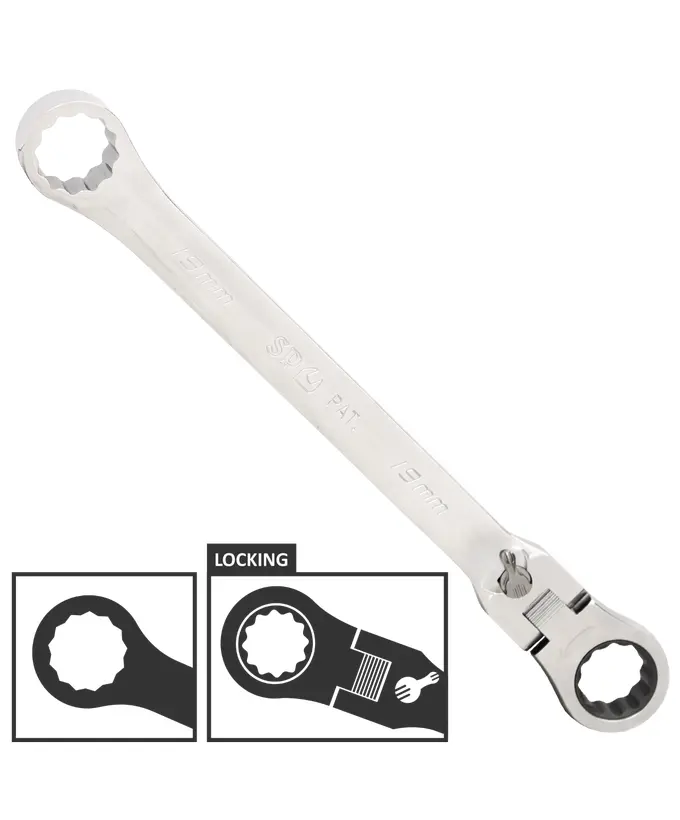 SP TOOLS Locking Flex Head Double Gear Drive Ring Spanners - Extra Long ...