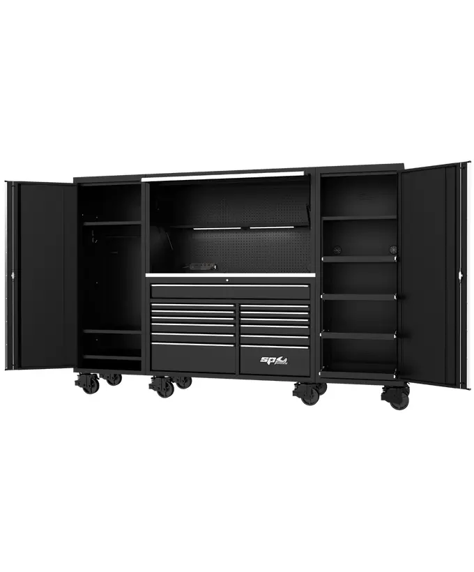 SP TOOLS 114" USA Sumo Series Workstation - Roller Cabinet, Top Hutch ...