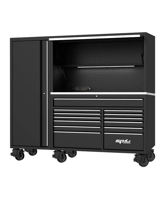 SP TOOLS 86" USA Sumo Series Roll Cab, Power Hutch & Side Cabinet Tool ...