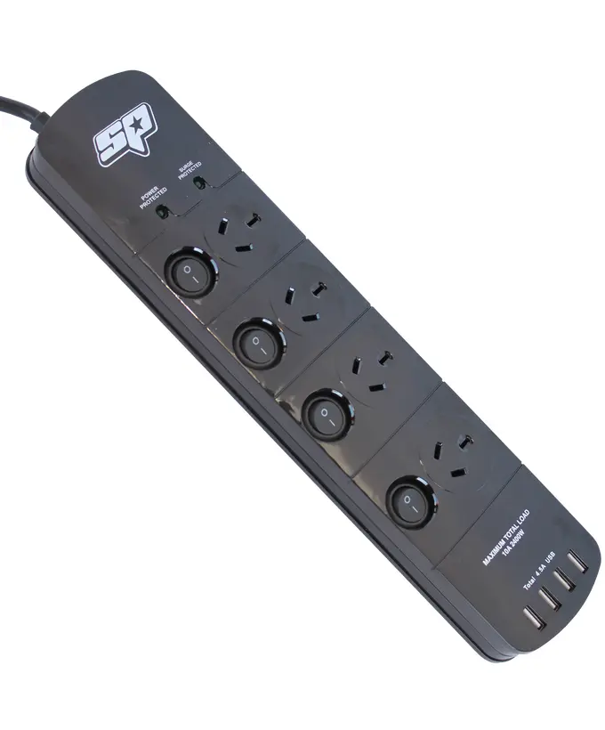 SP TOOLS Surge Protected Power Board - 4 Outlets & 4 USB Ports - STW ...