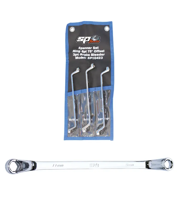 SP TOOLS Double Ring Brake Bleeder Spanner Set - 75° Offset - Metric ...